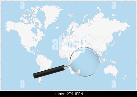 Seychelles map with flag in magnifying glass on transparent background. Vector loupe with map ...