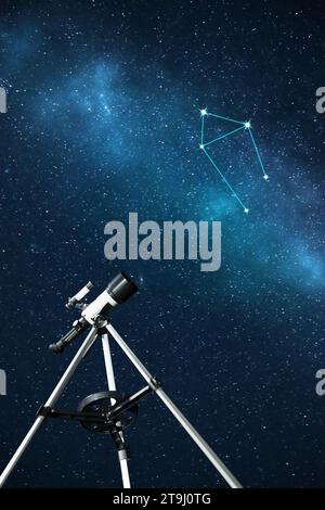 Libra constellation. Stick figure pattern in dark night sky Stock Photo ...