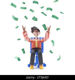 3D illustration of african woman Coco happy in the office.successful ...