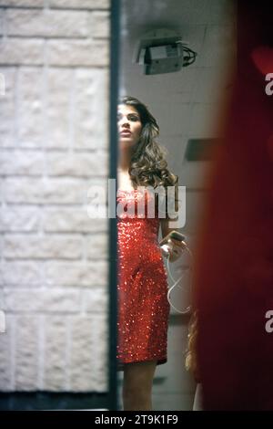 Female contestant backstage at Miss England beauty pageant 2013 Stock ...
