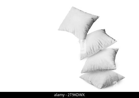 Stack of white pillows isolated on white background. Pile of decorative ...