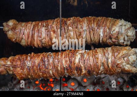 Lamb intestines and giblets fried on spit for kokorech Stock Photo - Alamy