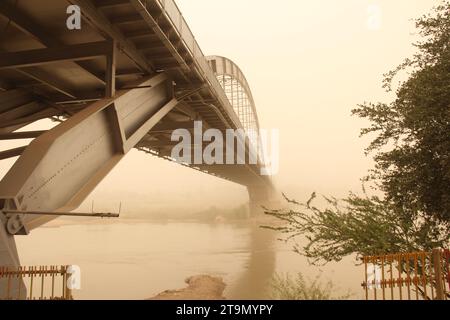 Ahvaz's White Bridge, a graceful silhouette in the mystical haze ...
