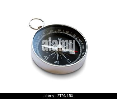 Vintage compass with shadow isolated on white background. Concept of ...