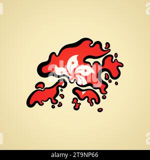 Hong Kong Map. HK HKSAR Black silhouette and outline map isolated on ...