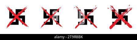 stop Nazism sign, vector red crossed out circle symbol with swastika ...