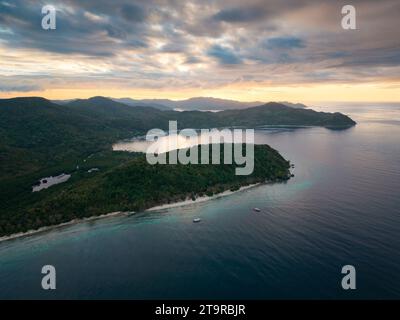 An aerial view of a sunrise over Culion Island, from El Nido to Coron ...
