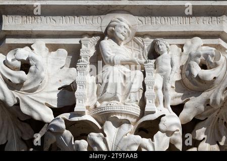 Earth: God forming Adam and Eve - Planets and Zodiac - Corner pillar ...