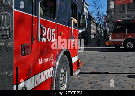 Fire trucks from the Montreal fire department are pictured at a call in ...