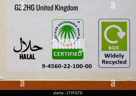 Certified sustainable palm oil RSPO sign on jar of hazelnut cream Stock ...