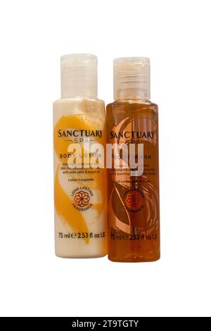 Sanctuary Spa body lotion and body wash isolated on white background ...
