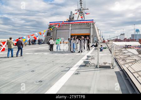 Visitors on the deck of the USS Jackson LCS-6 Independence class ...