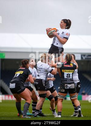 Bristol Bears' Abbie Ward catches the ball from Harlequins' Fi McIntosh ...