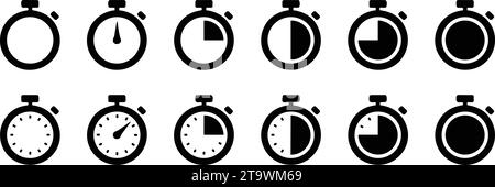 Timer, clock, stopwatch isolated set icons with different time. Countdown timer symbol icon set ...