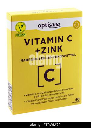 Hamburg, Germany - November 26 2023: German Optisana Vitamin B12 ...