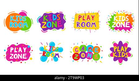 Kids zone colorful letters, playroom 3D logo template, baby school ...