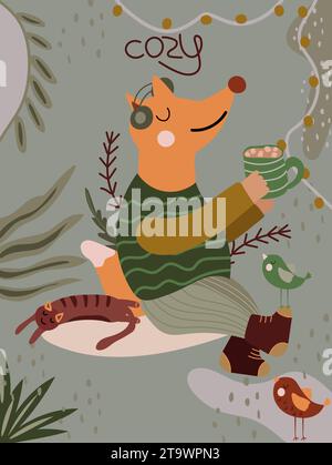 Listening music cartoon baby drinking from training cup Stock Vector ...