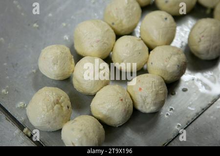 Preparing deep fried tofu balls at a Tofu Shop in Shizuoka, Japan Stock ...