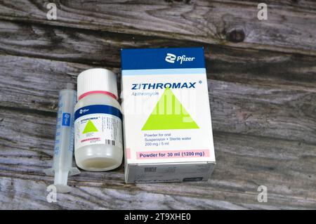 Cairo, Egypt, October 8 2023: Zithromax Azithromycin suspension powder ...