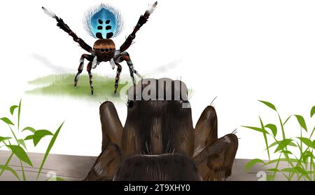 Cute Peacock spider performing a mating dance illustration Stock Photo ...