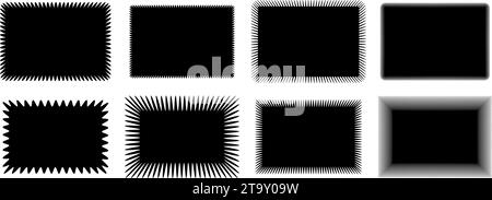 Wavy edge rectangle shape collection. Black Jagged rectangular form set. Zig zag graphic design ...
