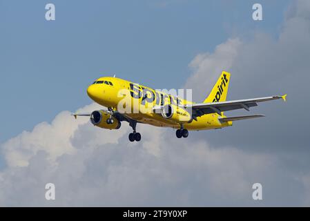 Spirit Airlines Airbus jet shown landing at LAX, Los Angeles ...