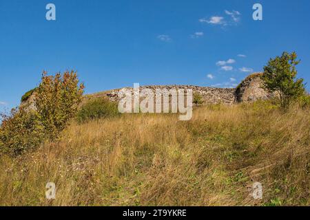 The walls of the historic 15th century Ostrovica Castle overlooking ...