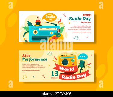 Radio Day Horizontal Banner Flat Cartoon Hand Drawn Templates ...
