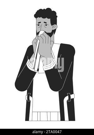 Allergy sniffing man african american bearded 2D linear cartoon ...
