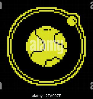 Pixel icon. Moon rotates in orbit around planet Earth. Satellite of ...