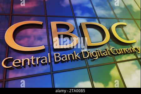 CDBC glass building concept. Central Bank Digital Currency crypto money ...