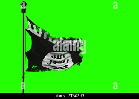 waving fabric flag of isis of the islamic arab state isil of iraq and ...