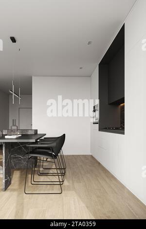 Spacious modern kitchen with dining table. Minimalist dining room ...