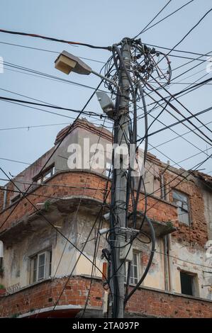The many and messy cables for telecommunications and power in the ...