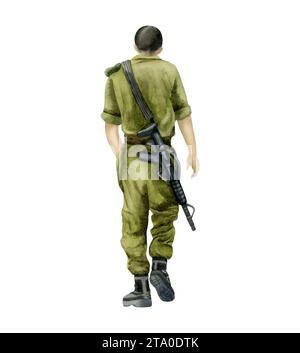 Jewish Israel army soldier with riffle and gold yellow star of David ...