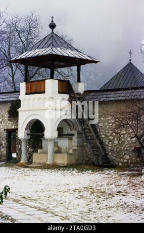 Gorj County, Romania, 2001. The defensive walls and the monastic cells ...