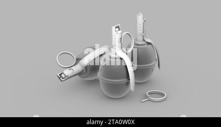 Military Grenade on a Gray Studio Background. Perspective view ...