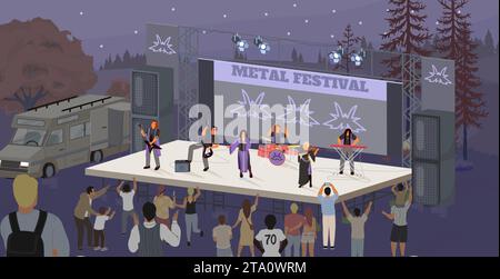 Heavy metal rock festival celebration vector illustration. Open air ...