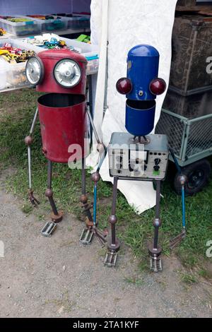 Close-up of Robots made out of scrap metal and old electronic devices ...
