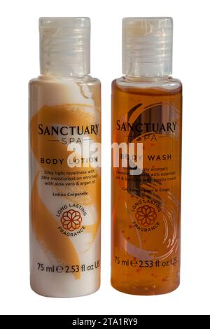 Sanctuary Spa body lotion and body wash isolated on white background ...