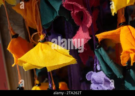 Pieces of colored tissue a large number of colorful scraps of fabric ...