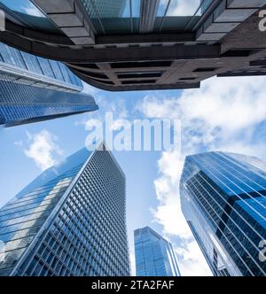 City Of London- upward view of skyscraper office buildings on ...