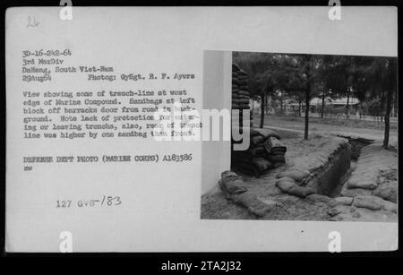 View of a trench entrance and sandbags on a battlefield in Northern ...