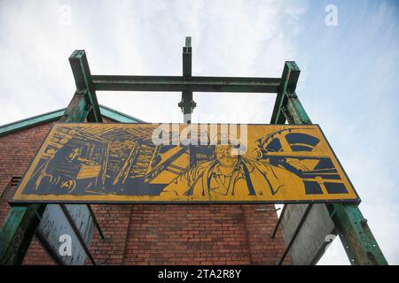Cefn Coed Mining museum, Crynant, Neath Valley, winding gear shaft head ...