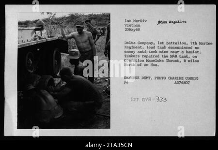 Marine Corps M48 tanks in action during the Vietnam War in 1968. The ...