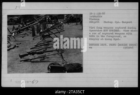 Row of weapons captured by American forces from the Viet Cong during ...