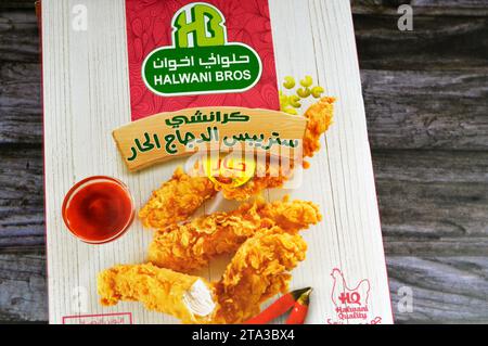 Cairo, Egypt, November 1 2023: Halwani Bros Crunchy spicy chicken ...