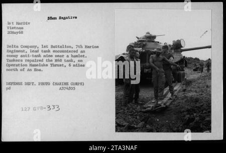 Marine Corps M48 tanks in action during the Vietnam War in 1968. The ...