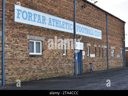 The main stand at Station Park, Forfar, pictured before the SPFL League ...
