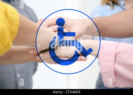 Inclusion concept. International symbol of access. People holding hands ...